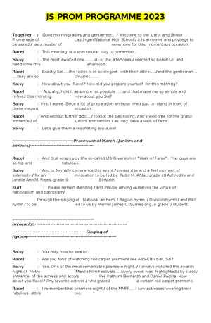 Convocation Script - Grade 9 - Convocation Script Emcee 1 & 2: A ...