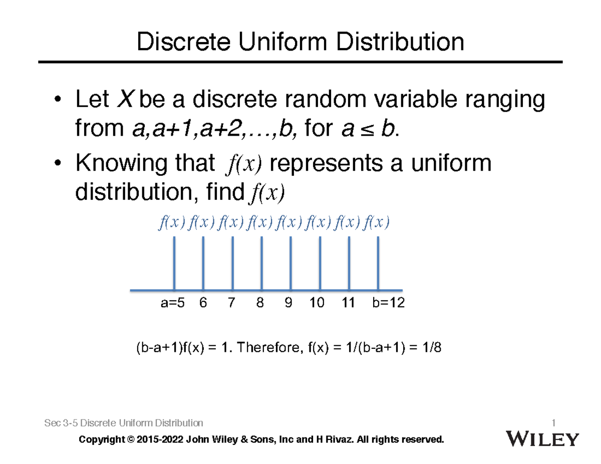 W03 2 ch03 Uniform Binom - Discrete Uniform Distribution ####### " Let ...