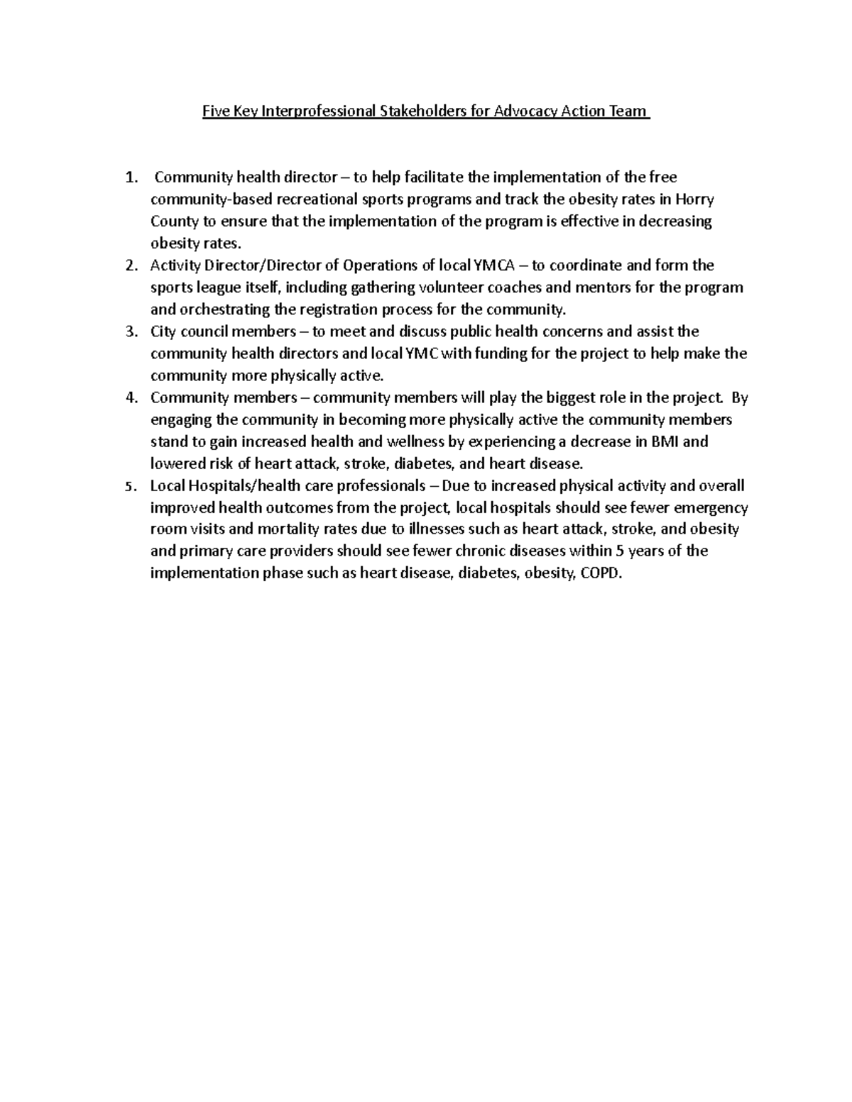 Five Key Interprofessional Stakeholders for Advocacy Action Team ...