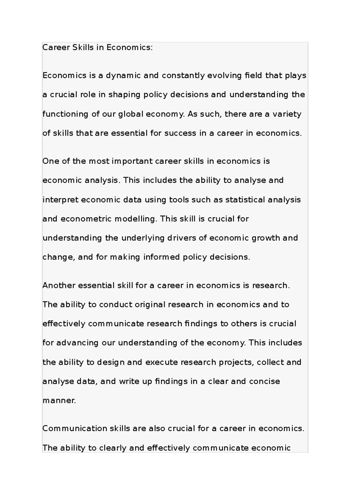 Career Skills in Economics essay - Career Skills in Economics ...