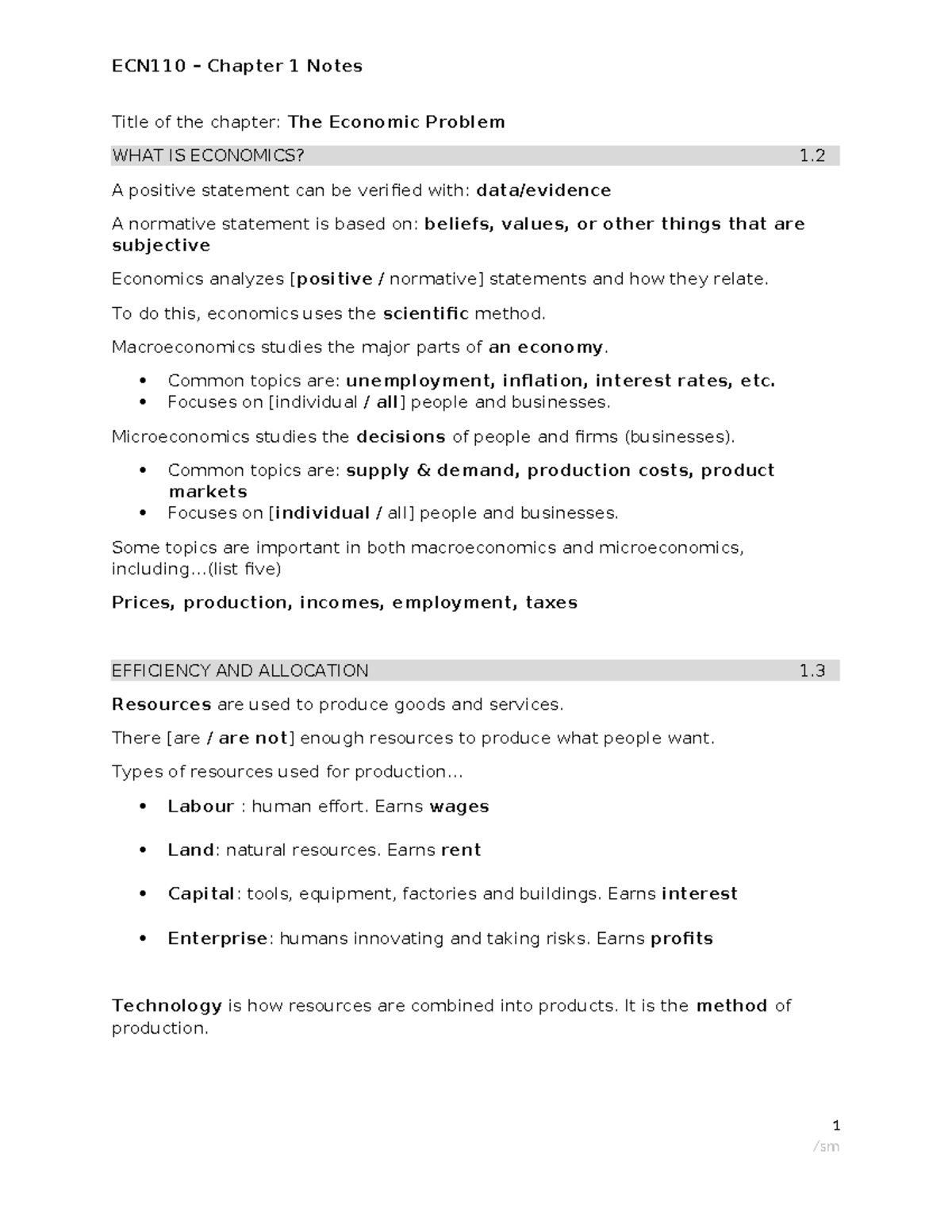 ECN110 ch01 Complete Notes Guide - Title of the chapter: The Economic ...