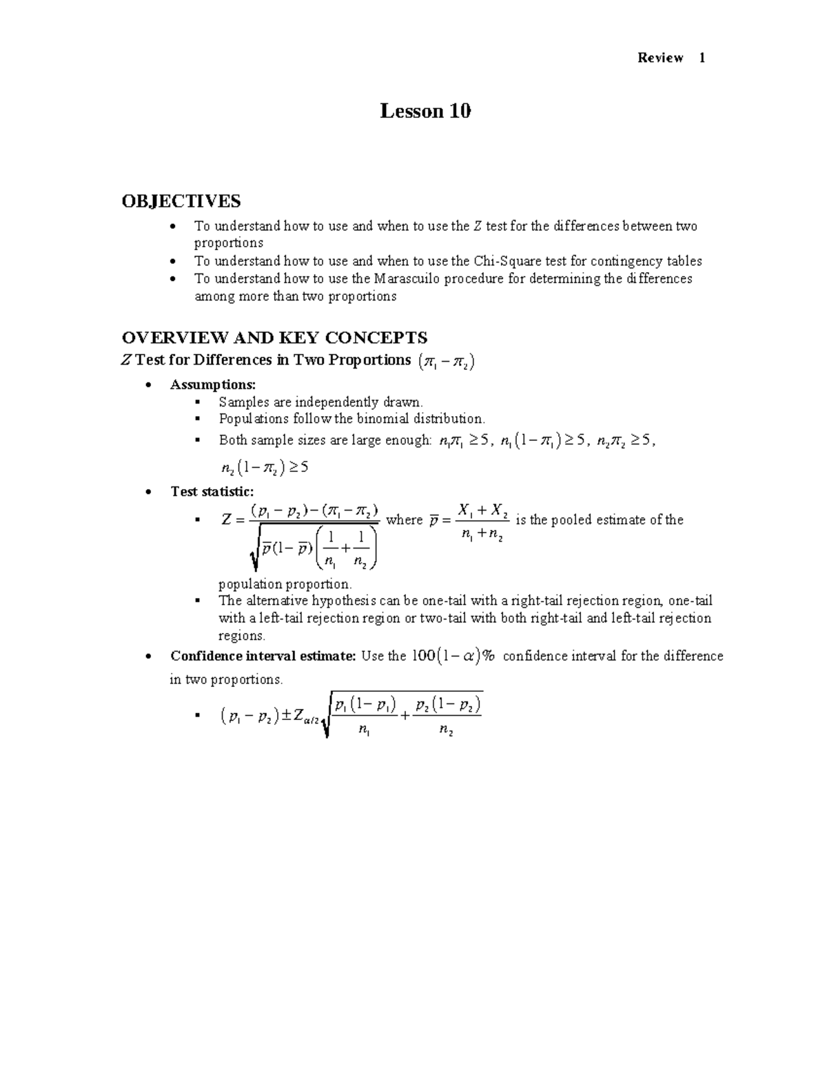 Lesson 10-review - ####### Review 1 Lesson 10 OBJECTIVES To understand ...