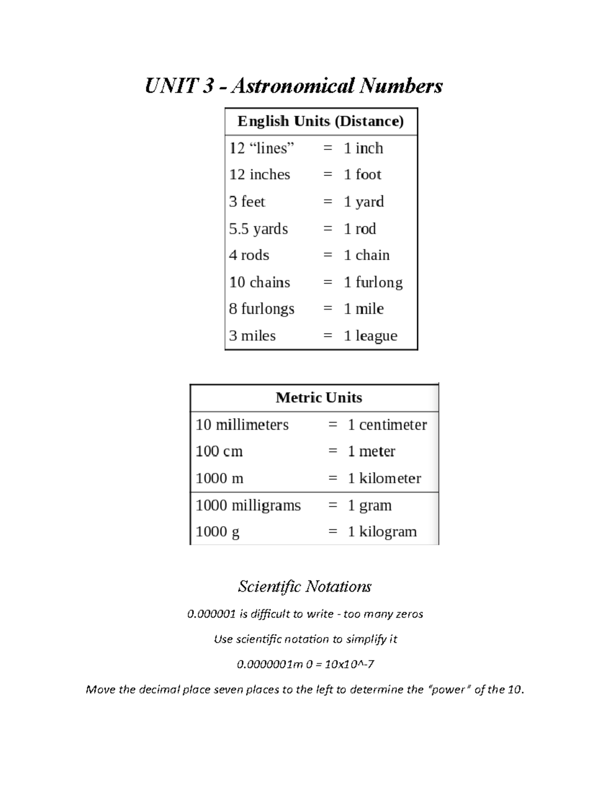 Descriptive Astronomy Unit 3 - UNIT 3 - Astronomical Numbers Scientific ...