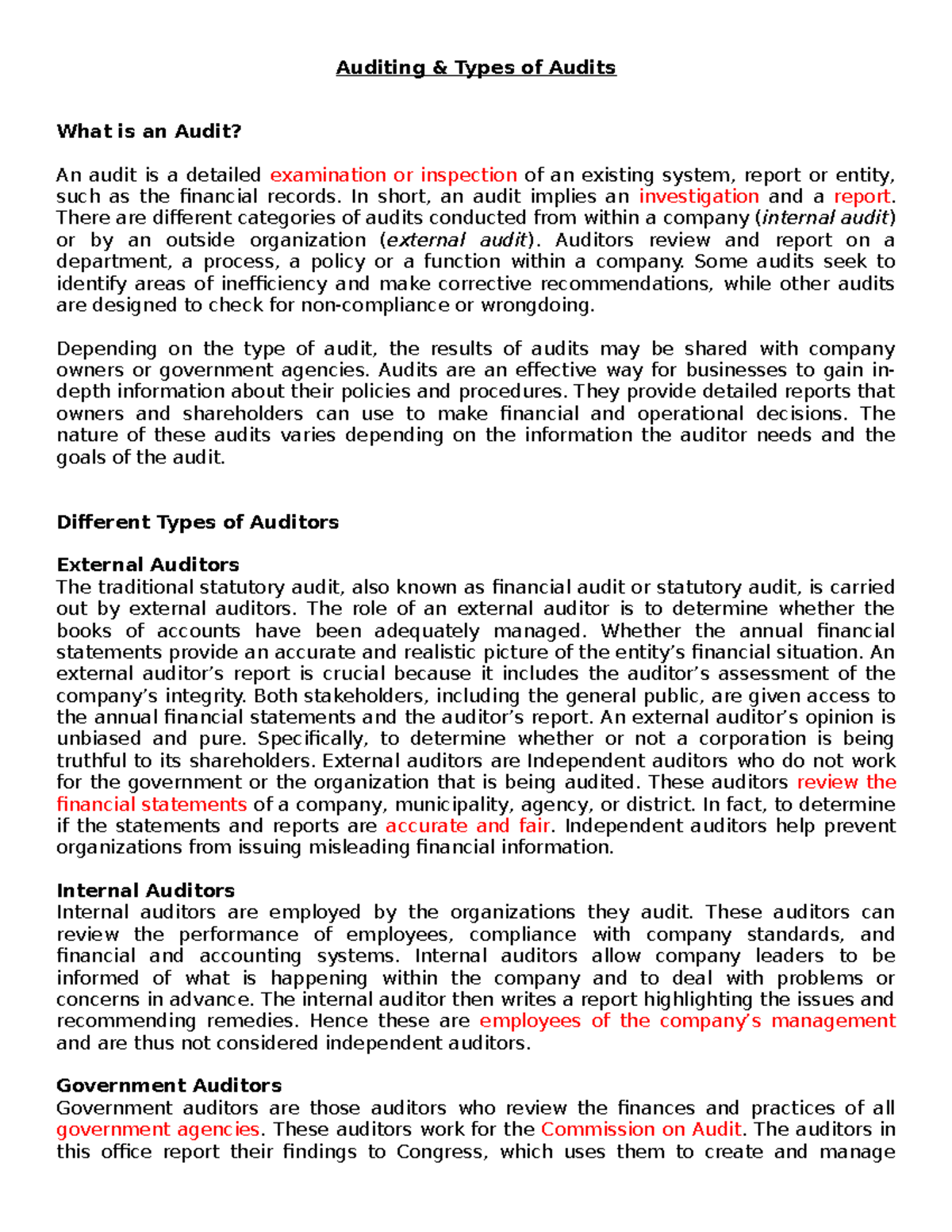 1 Auditing Types of Audits - All files - Auditing & Types of Audits ...