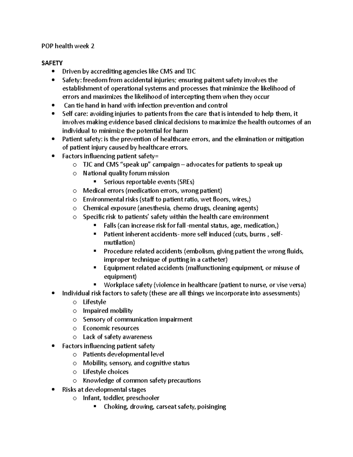 Pop health week 2 lecture - POP health week 2 SAFETY Driven by ...