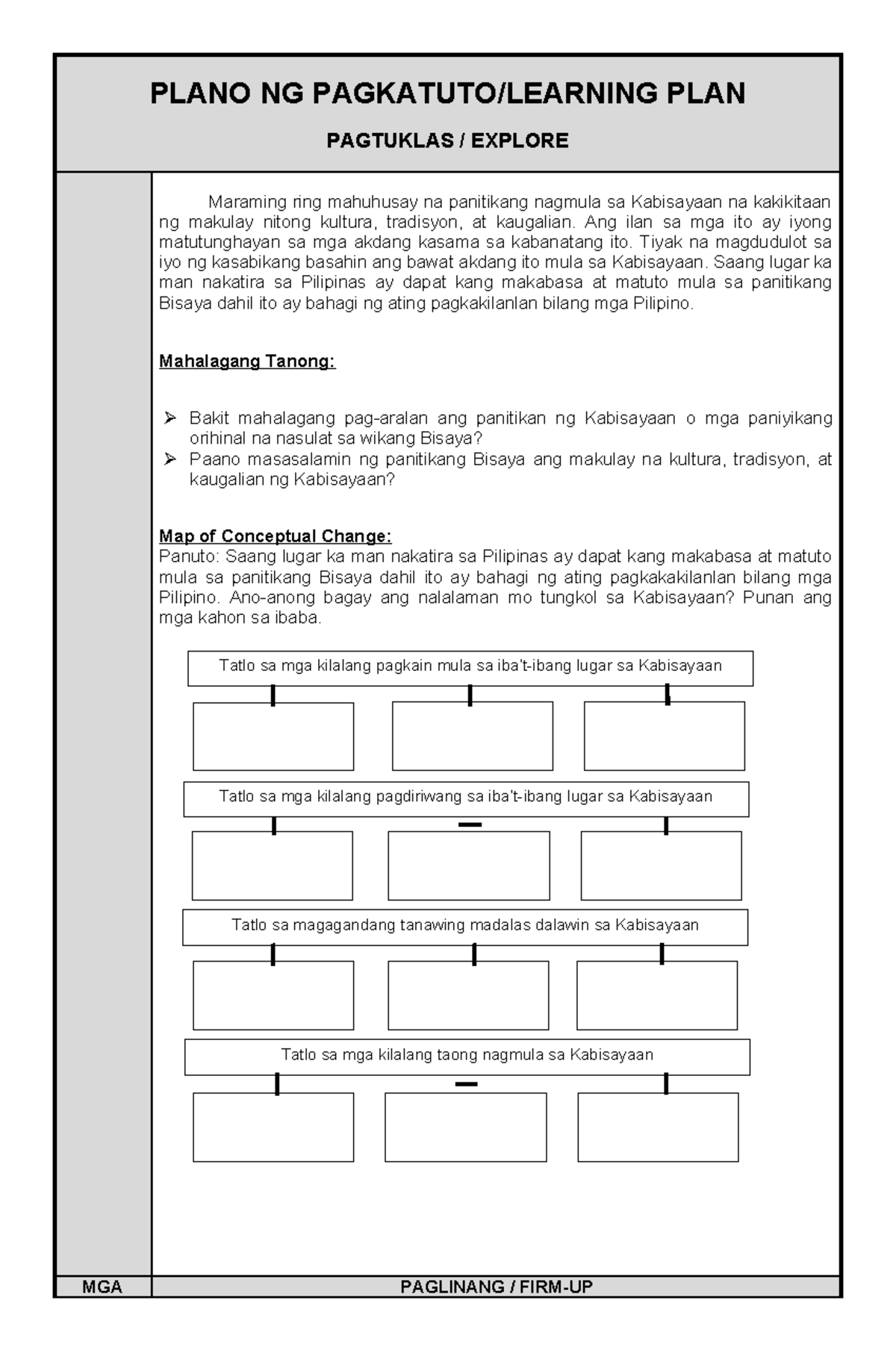2Q- FIL 7 Learning-Plan - PLANO NG PAGKATUTO/LEARNING PLAN PAGTUKLAS / EXPLORE Maraming ring ...
