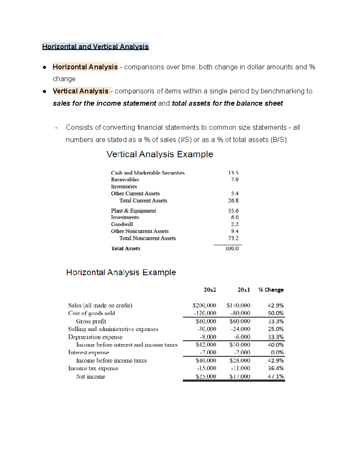 BUSI 1001 Lecture 4 - Horizontal and Vertical Analysis Horizontal Analysis - comparisons over ...