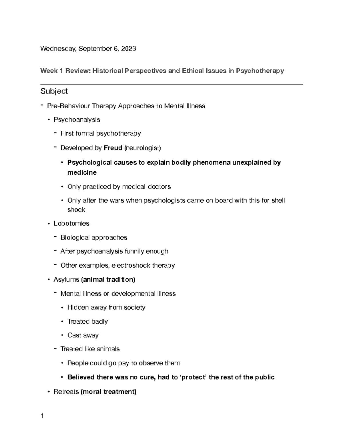 Week 1 Review Notes - Wednesday, September 6, 2023 Week 1 Review ...