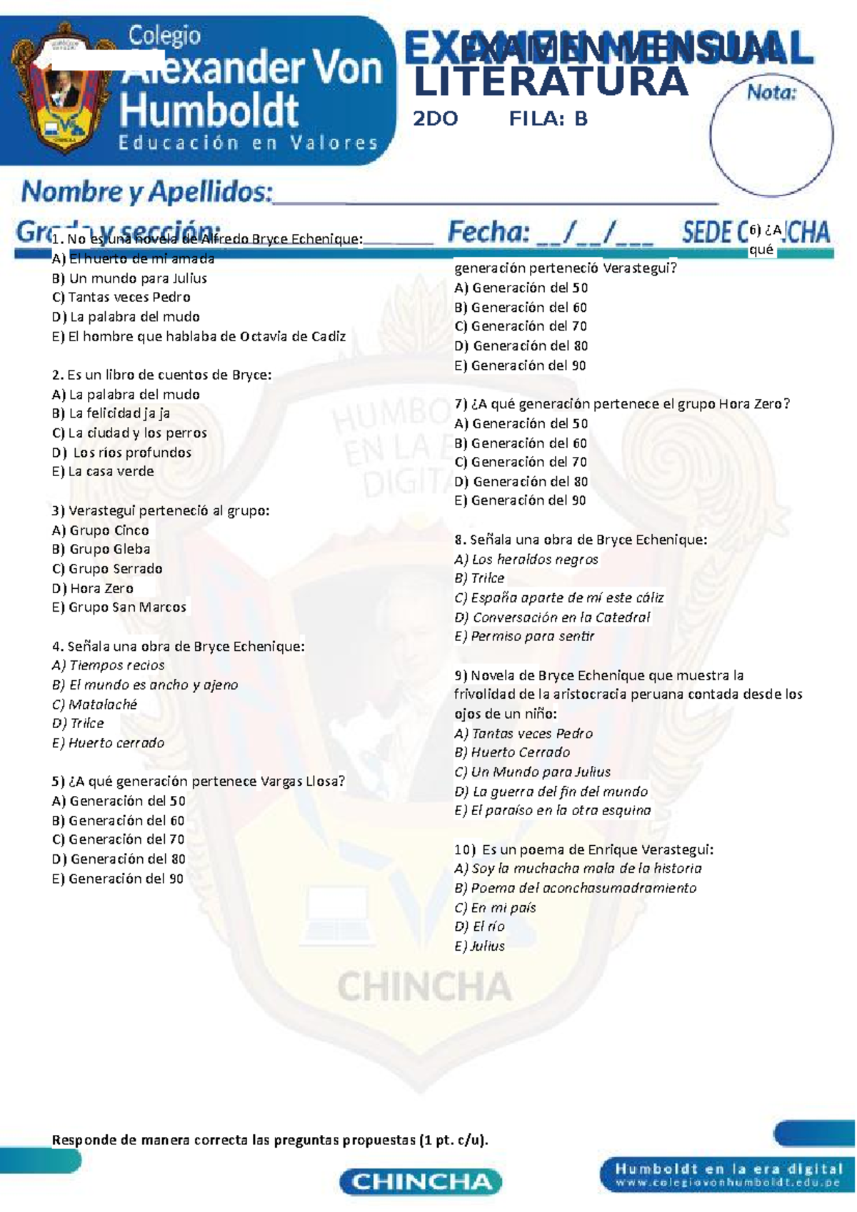 2do b lit mensual f A - examen - No es una novela de Alfredo Bryce ...