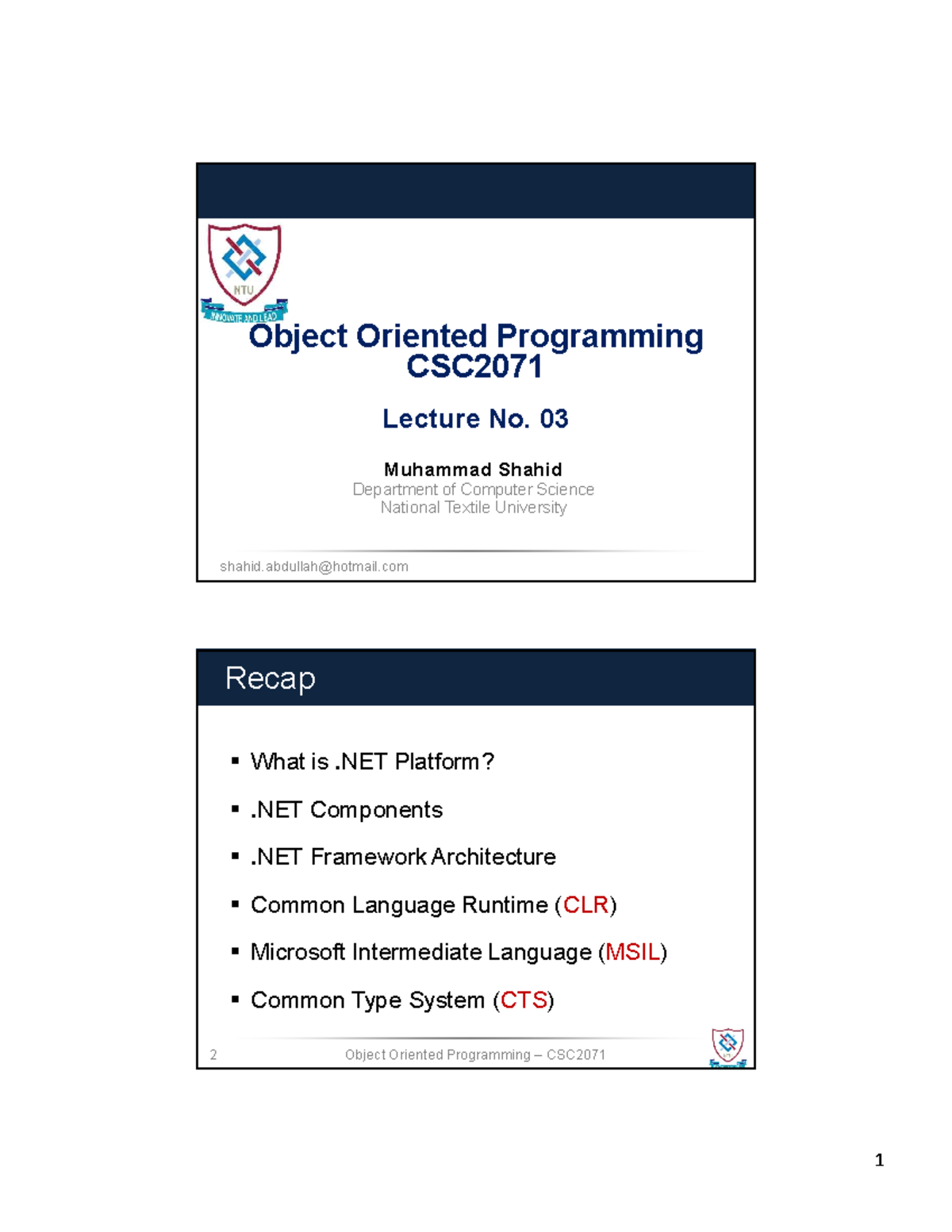 CSC2071 - Lecture 03 (Visual Studio IDE) - Object Oriented Programming ...