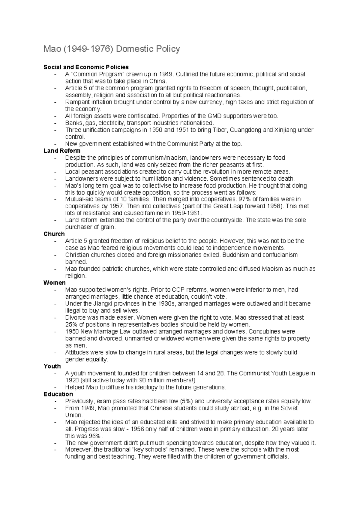 8. Mao Domestic Policies - Mao (1949-1976) Domestic Policy Social and ...
