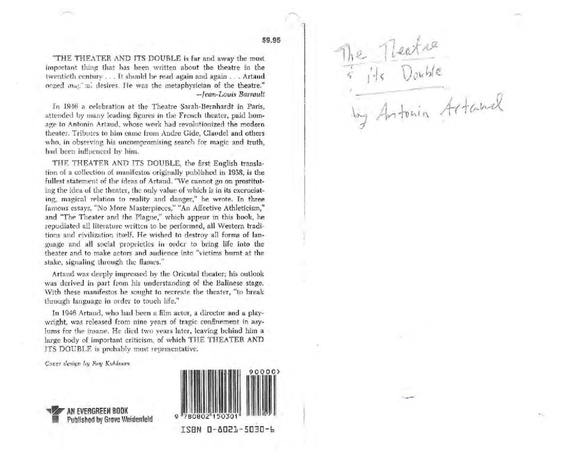 The theater and its double - artaud - $9 "TH E H-IEATER AN D ITS DOUBLE ...