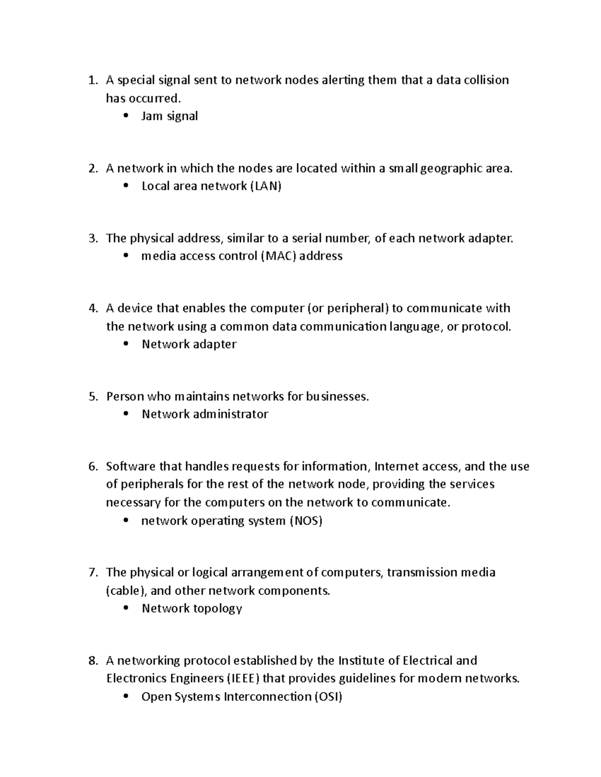 A special signal sent to network nodes alerting them that a data ...