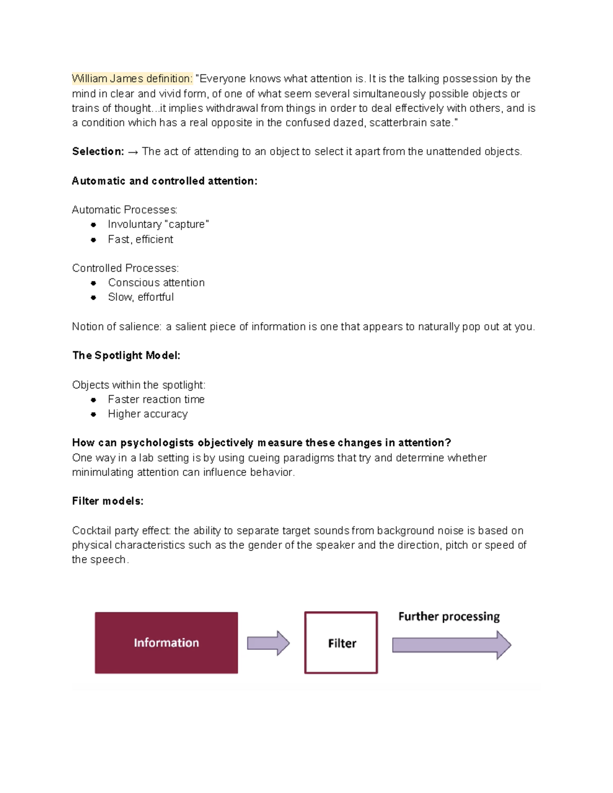 Attention 1X03 - notes - William James definition: “Everyone knows what ...