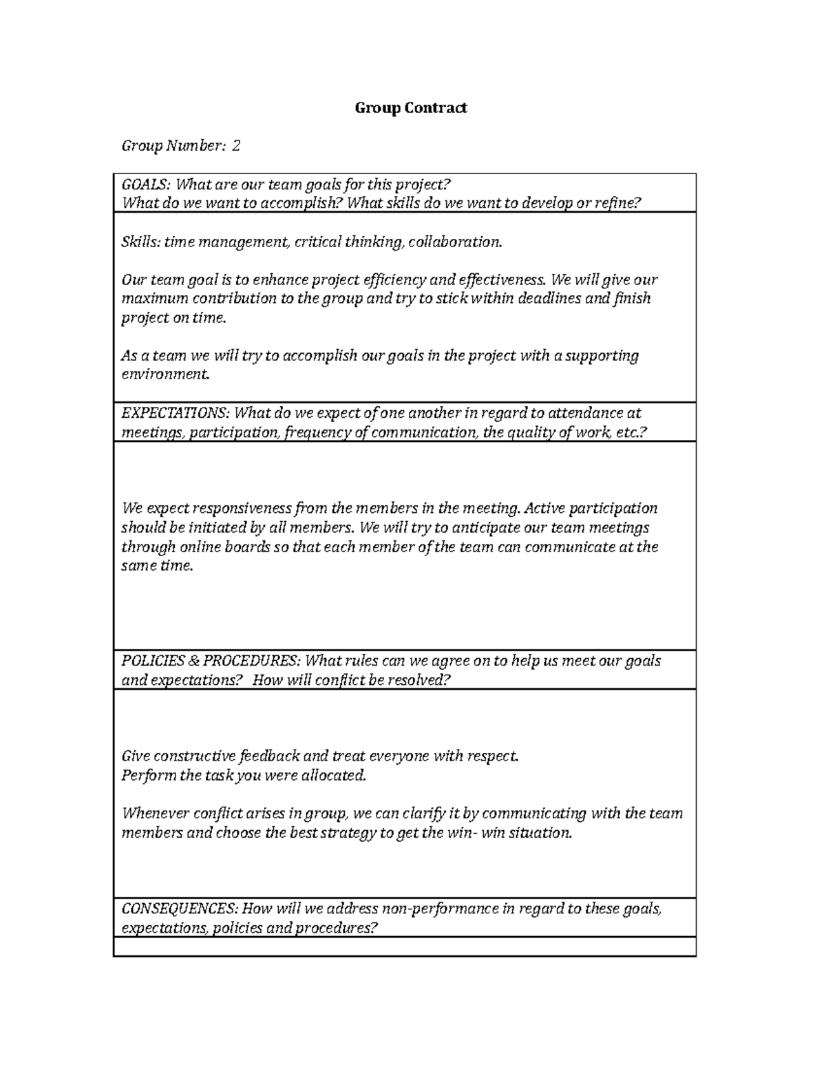 Group Contract Template Ameeben Gothi - Group Contract Group Number: 2 ...