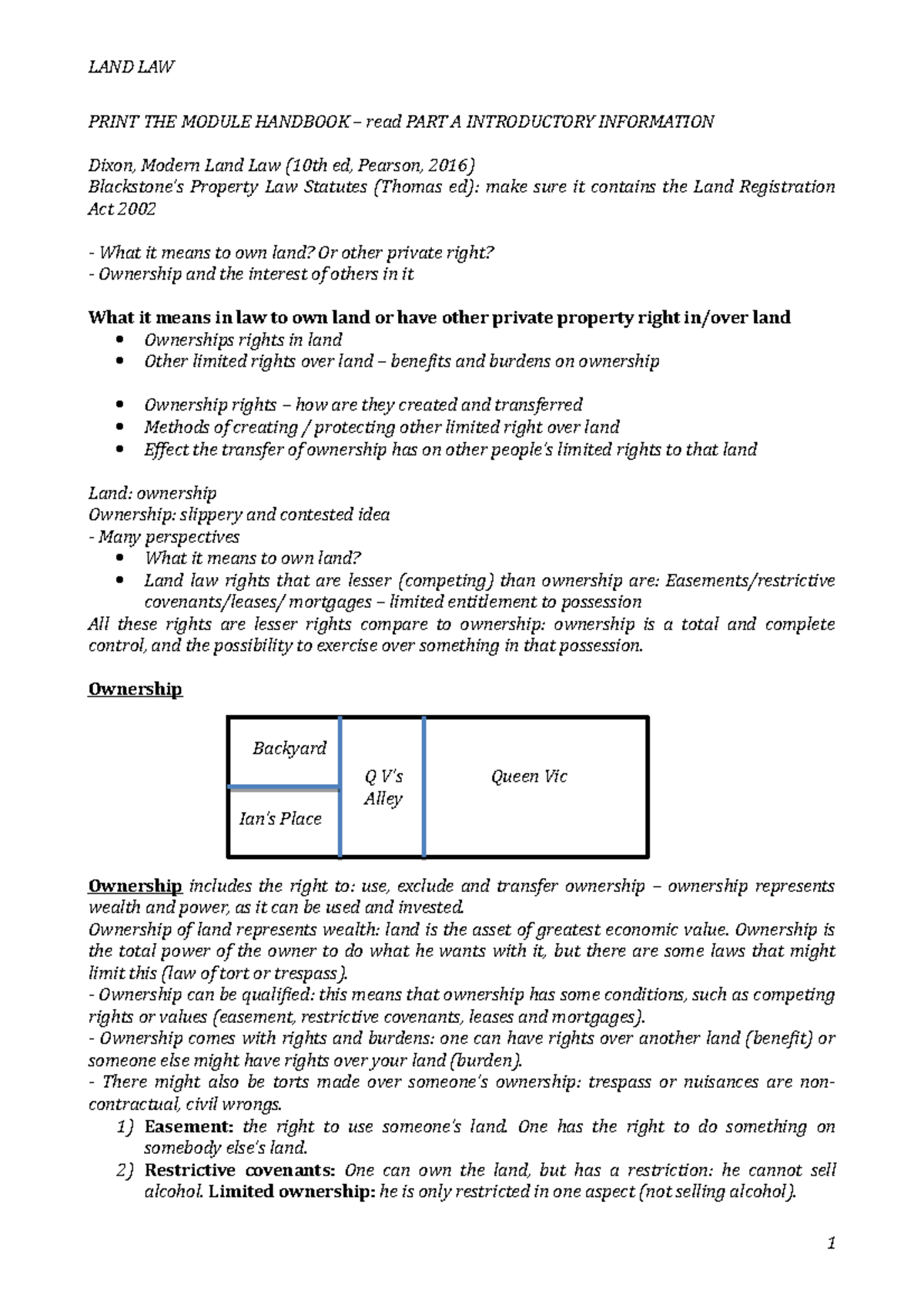 Land Law - Complete lecture notes - LAND LAW PRINT THE MODULE HANDBOOK ...