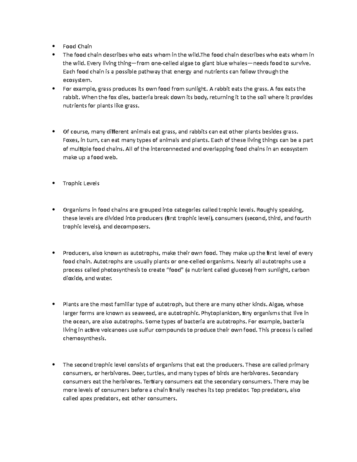 Foodchain - • The food chain describes who eats whom in the wild.The ...