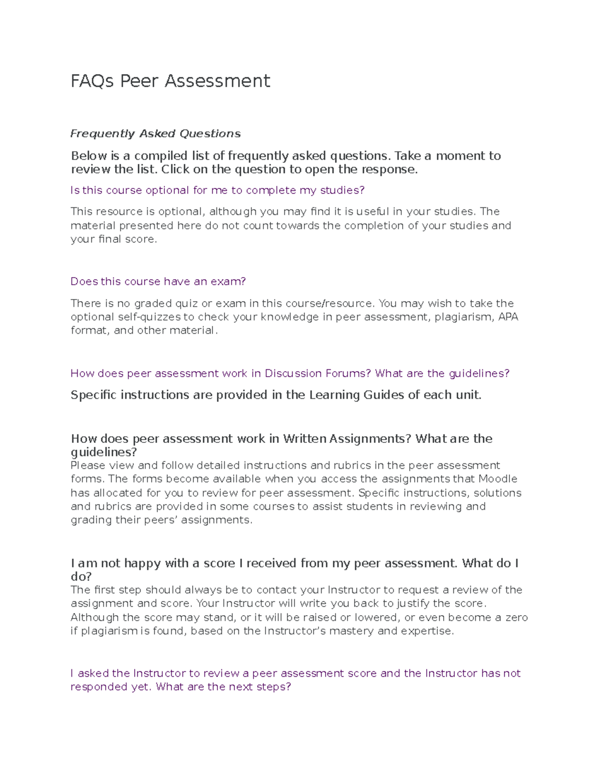 FAQs Peer Assessment - FAQs Peer Assessment Frequently Asked Questions ...