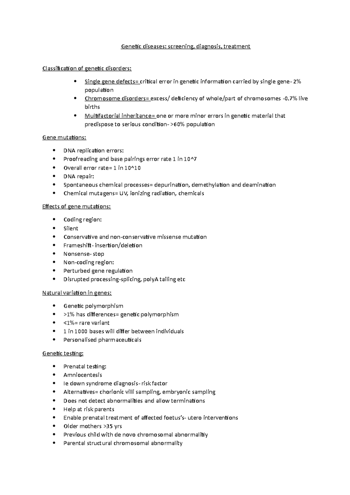 Genetic diseases - notes - Genetic diseases: screening, diagnosis ...