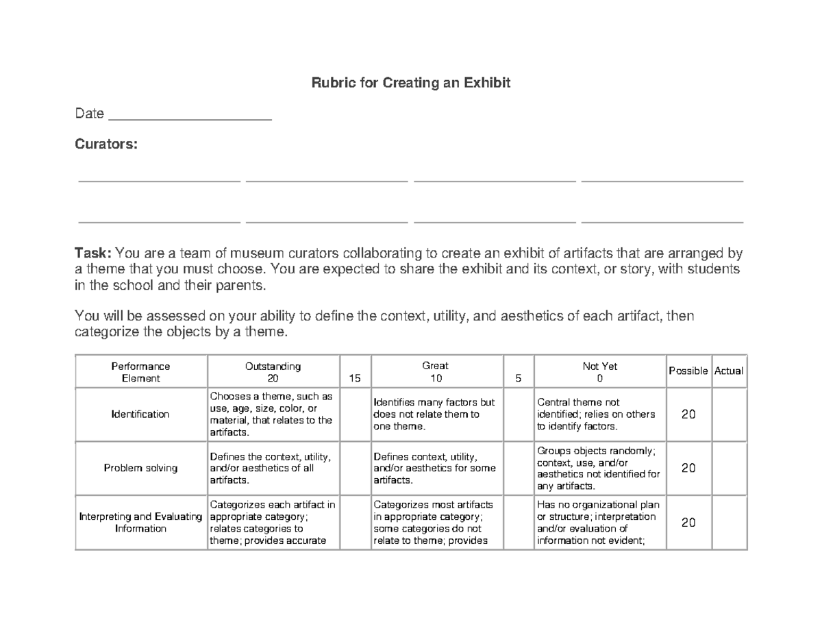 Rubric-for-creating-an-exhibit compress - Rubric for Creating an ...