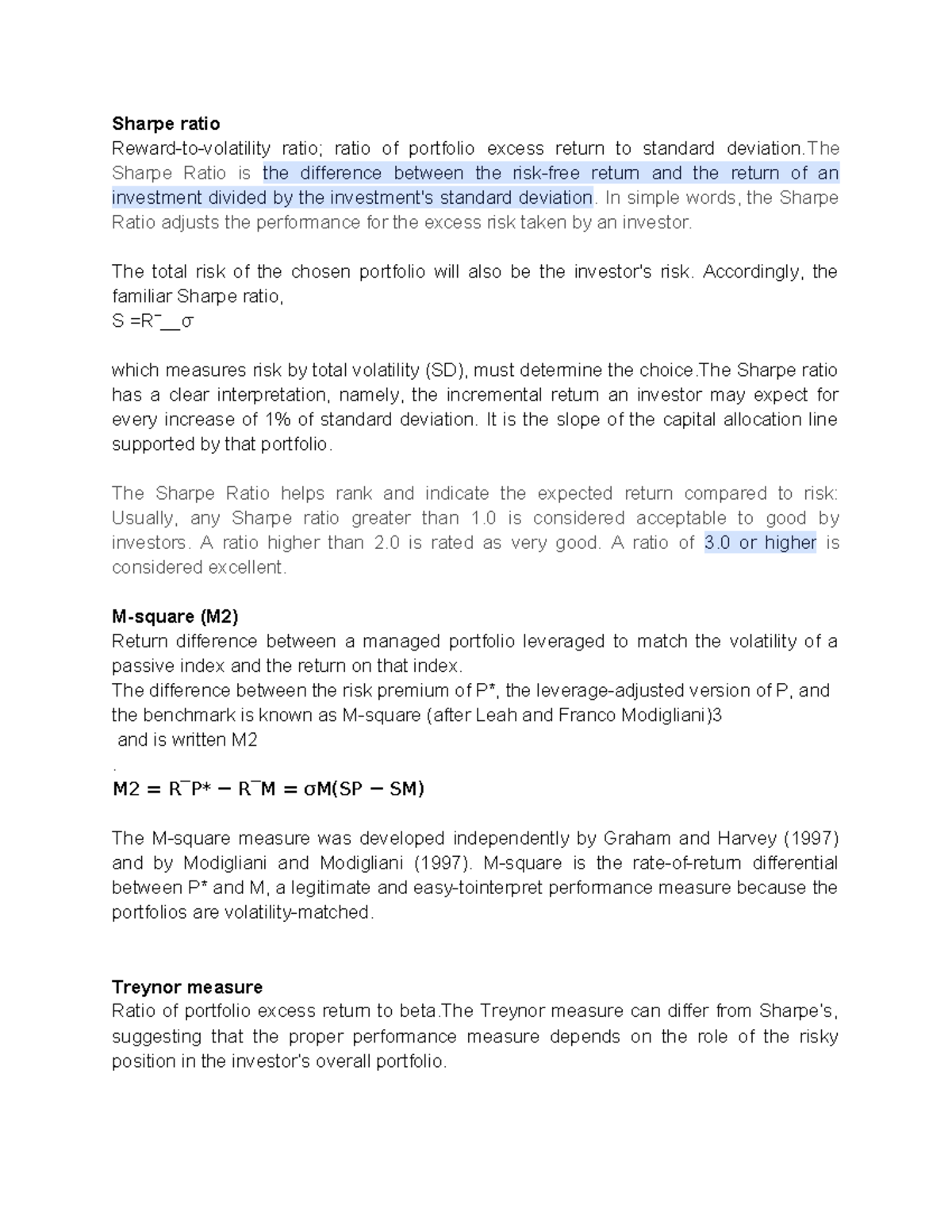 Theory of ratio - Sharpe ratio Reward-to-volatility ratio; ratio of ...