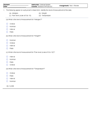 Statistics 202 Final Exam Review with Solution - 1. 2. Student ...