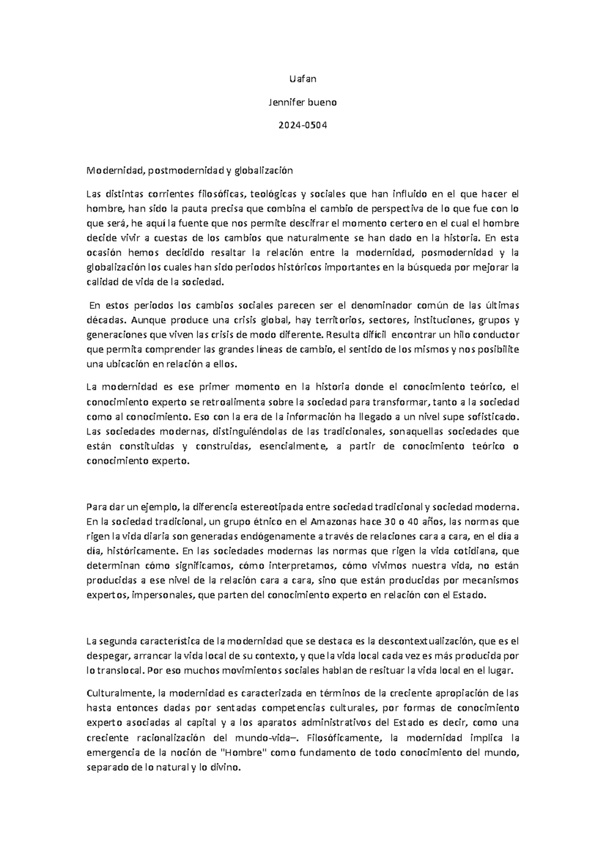 Pos modernidad - Uafan Jennifer bueno 2024 - 0504 Modernidad ...