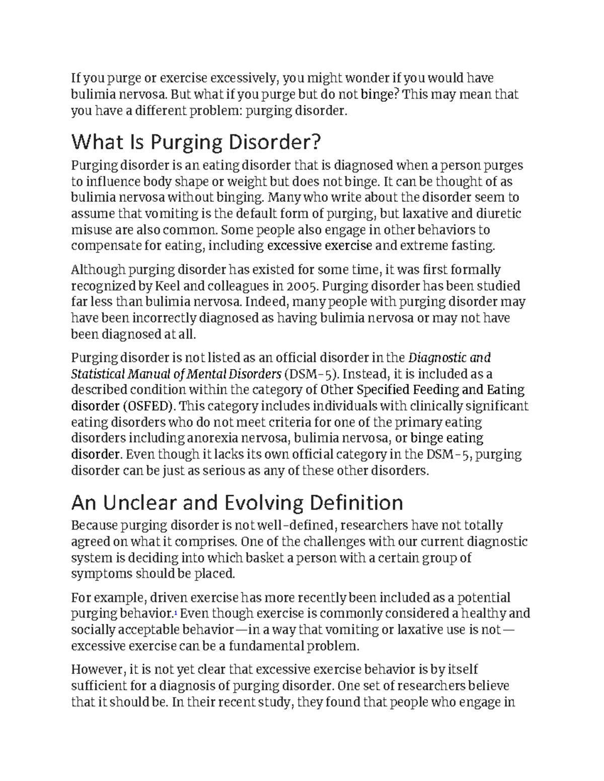 Purging Disorder - Lecture Notes - If you purge or exercise excessively ...