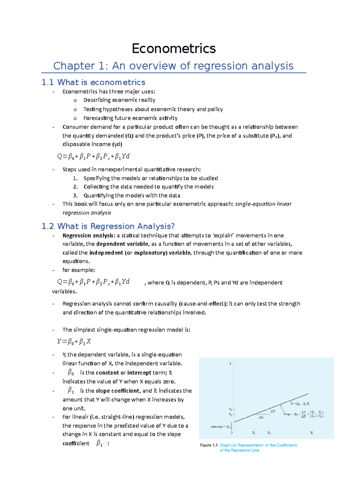 Econometrics Samenvatting Econometrics Chapter 1 An Overview Of Regression Analysis 1 What Is