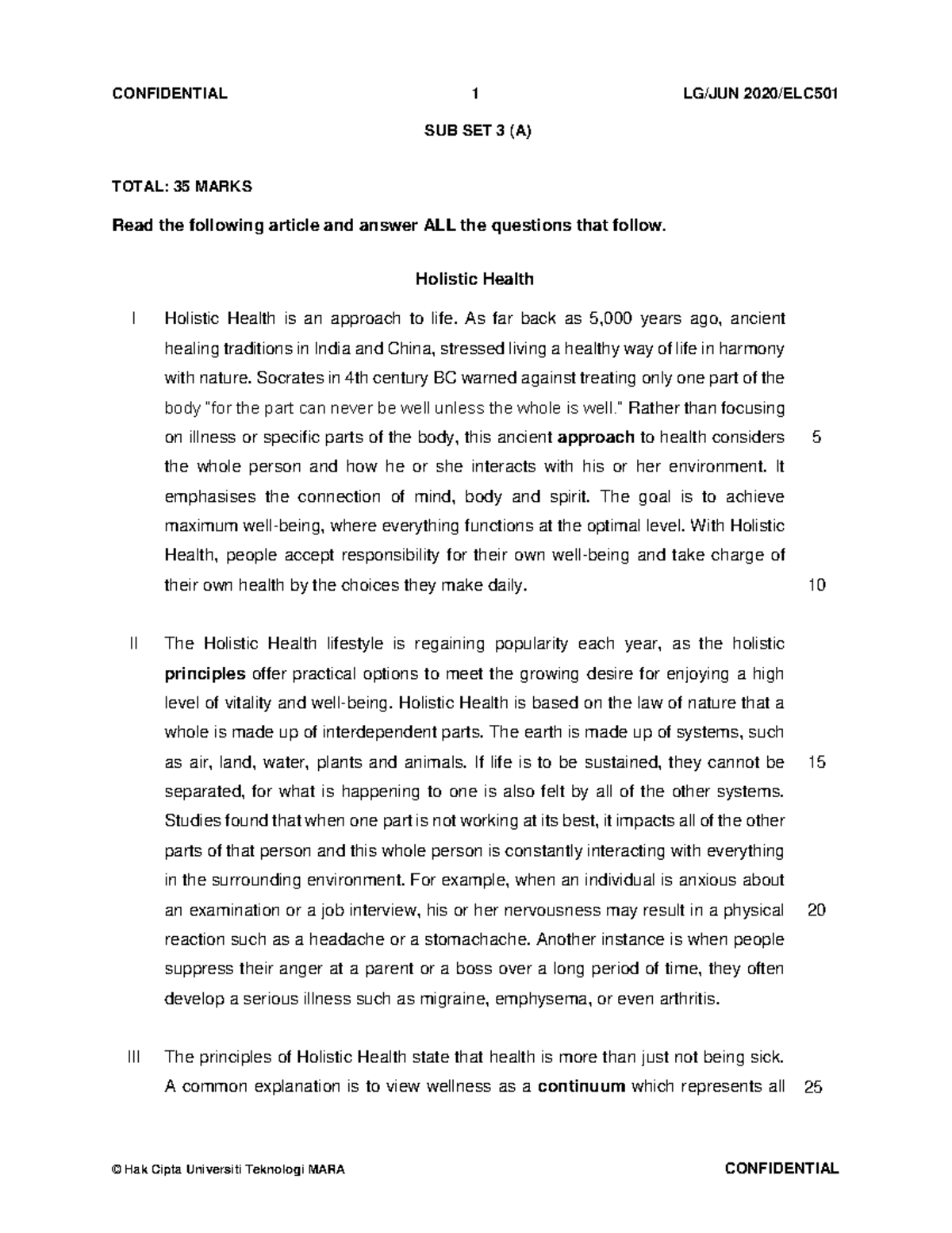 Elc test - TEST JUNE 2020 - SUB SET 3 (A) TOTAL: 35 MARKS Read the ...