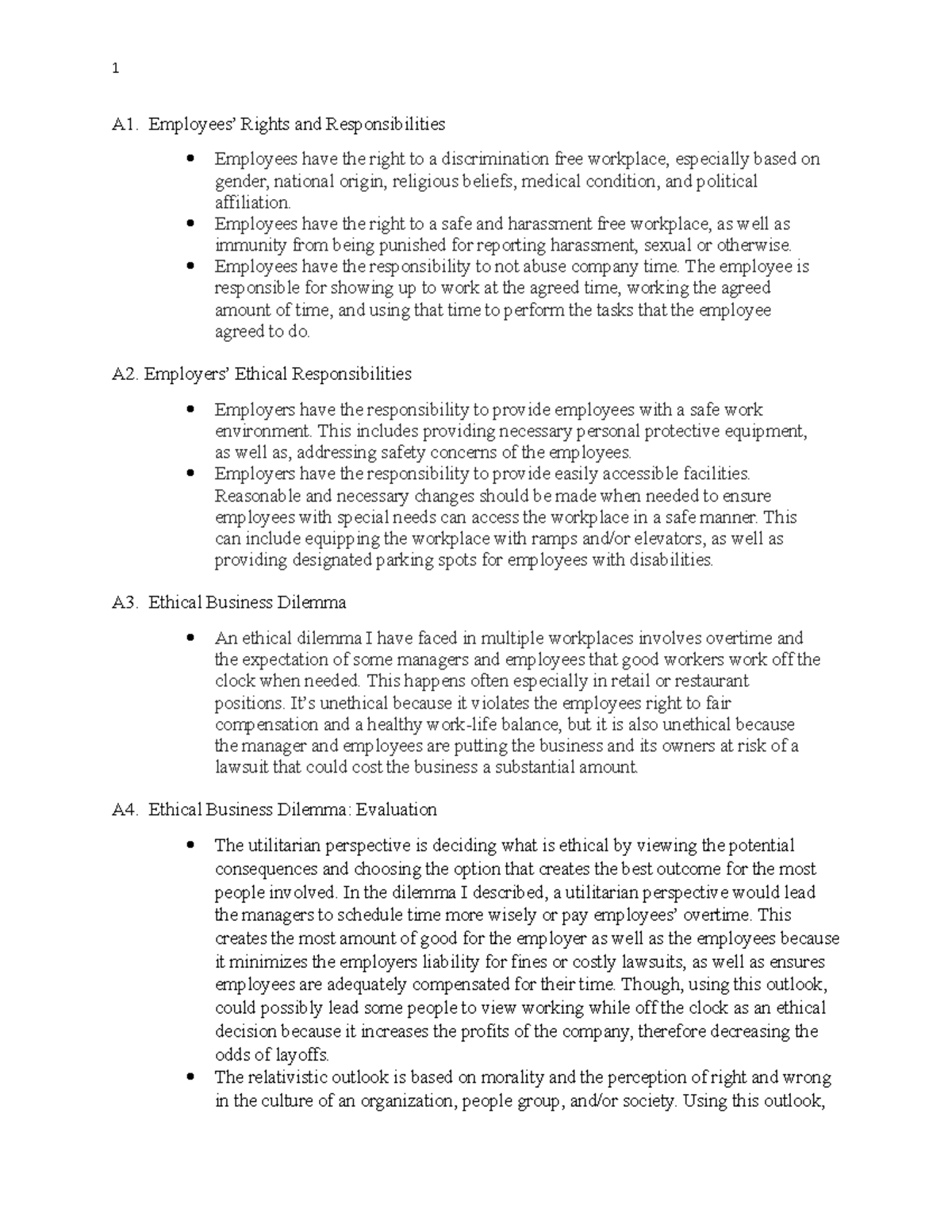 C717 Task 2 - C717 Task 2 - 1 A1. Employees’ Rights and ...