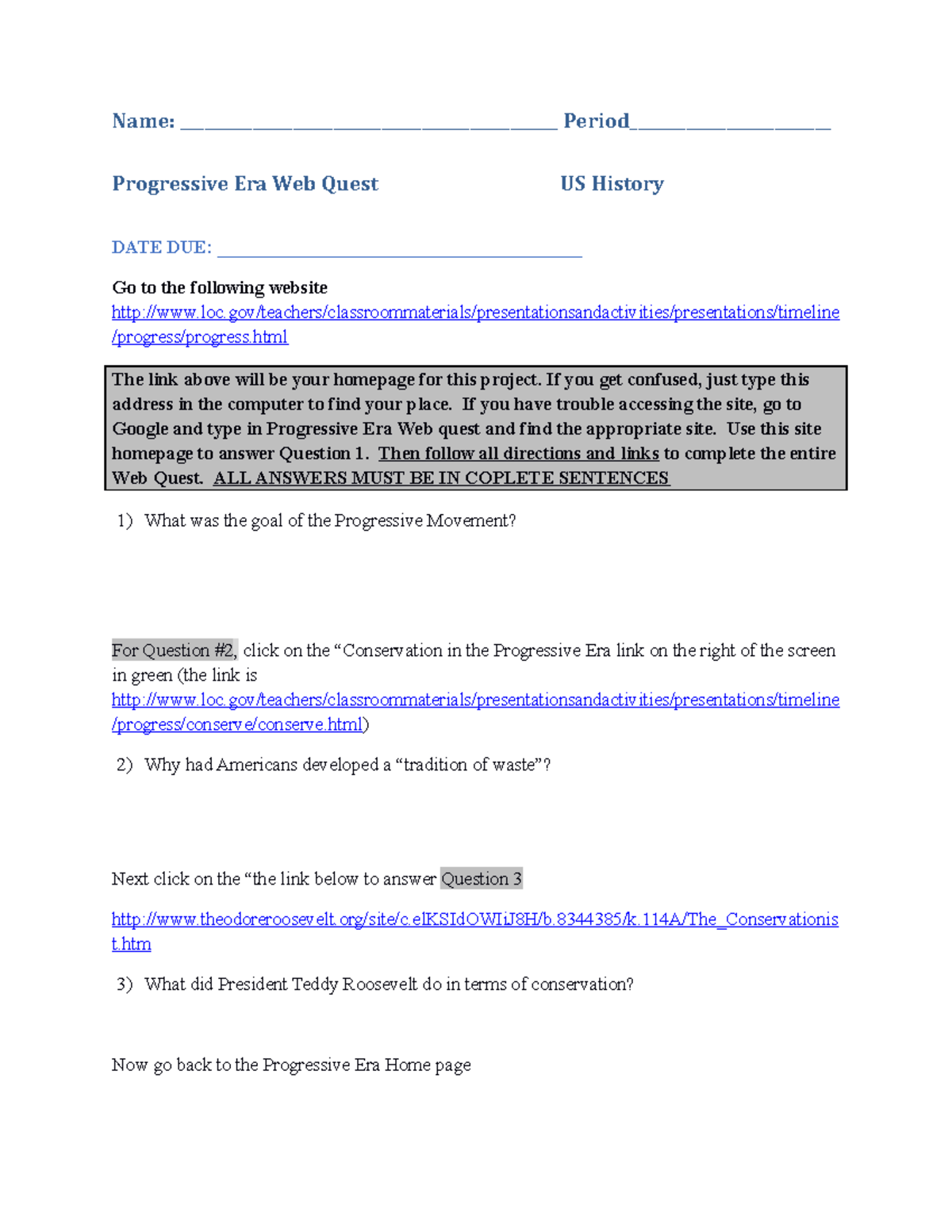 Progressive-Era-Webquest I - Name ...