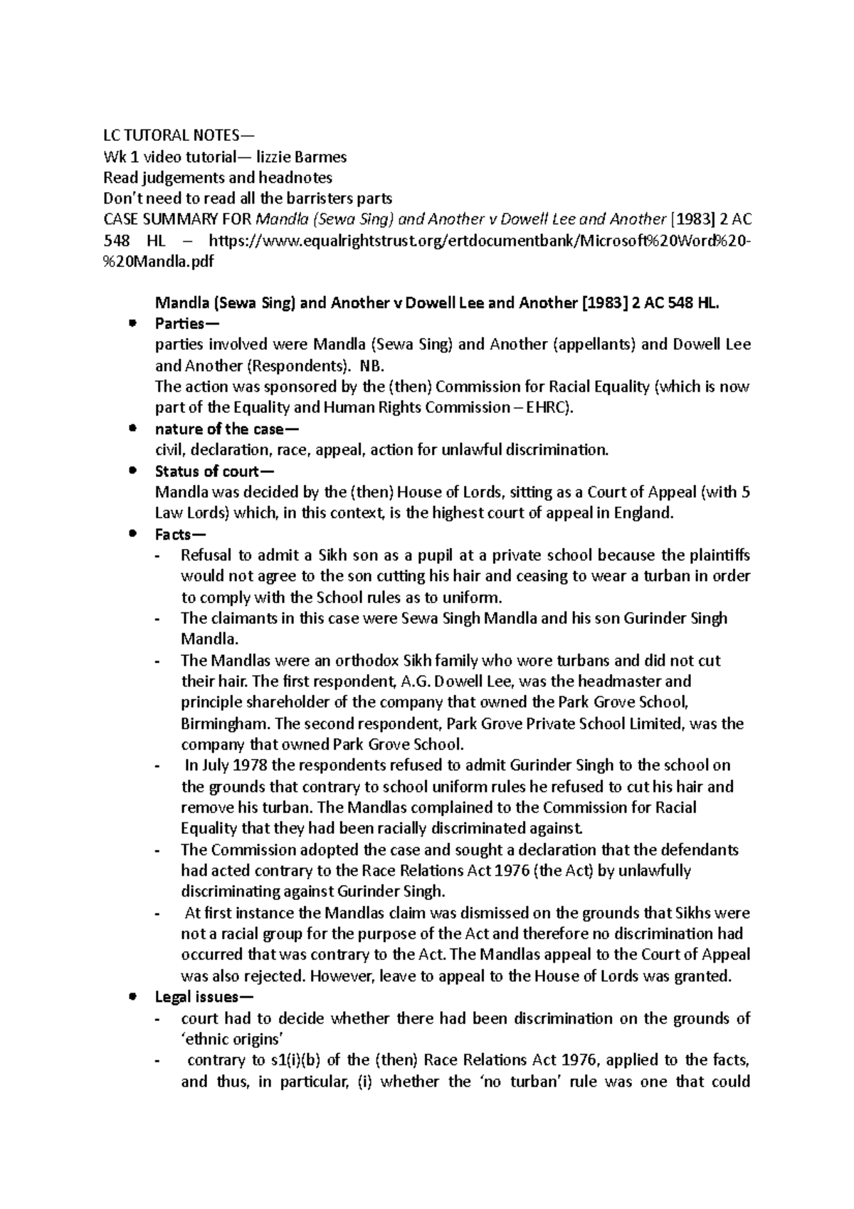 LC Tutorial Notes - law - LC TUTORAL NOTES— Wk 1 video tutorial— lizzie ...