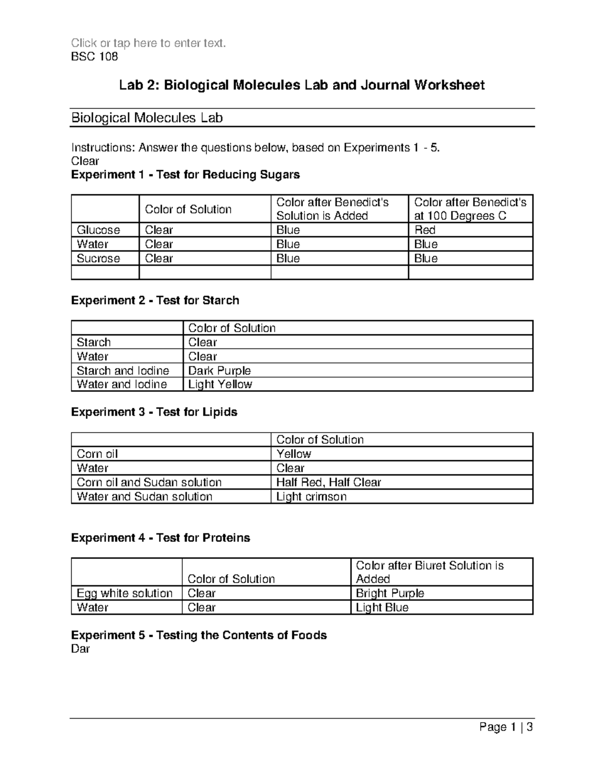 Lab-2-Biological-Molecules-Lab Worksheet - Click or tap here to enter ...