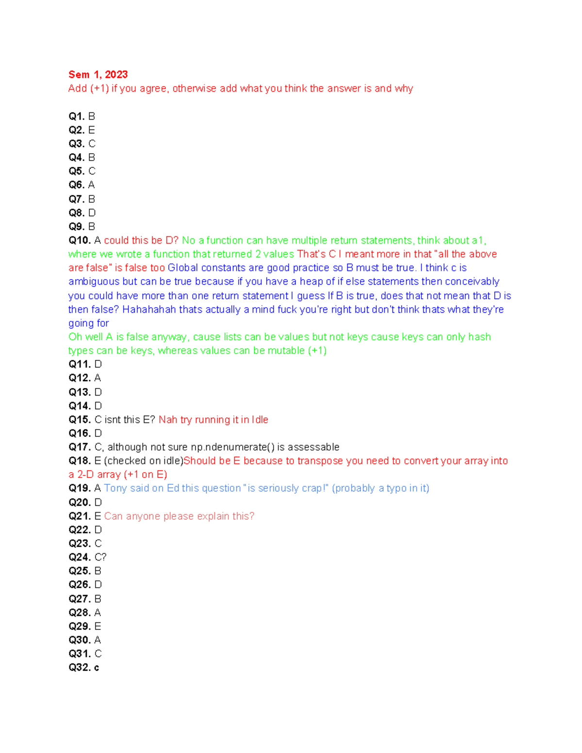 ENGG1001 Sem 1 2023 - Sem 1, 2023 Add (+1) if you agree, otherwise add what you think the answer ...