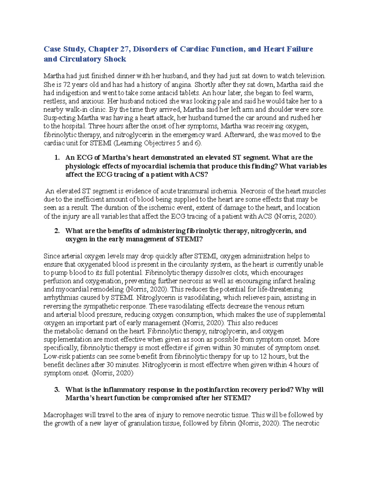 Case Study 2, Chapter 27, Disorders of Cardiac Function, and Heart Failure and Circulatory Shock ...