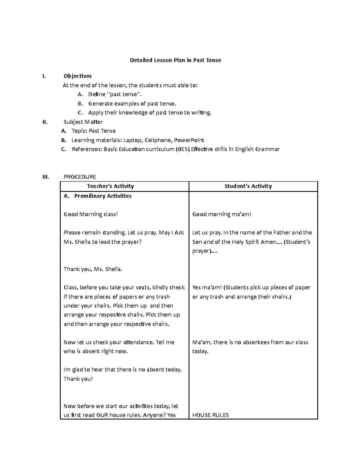 Detailed Lesson Plan In Past Progressive Tense Detailed Lesson Plan