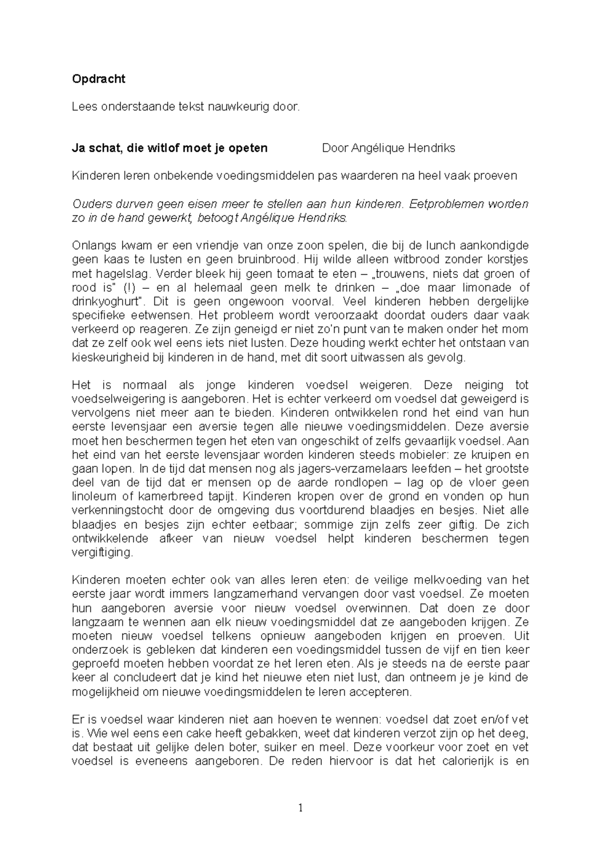 Betoog I Oefenen Opeten - Opdracht Lees onderstaande tekst nauwkeurig ...