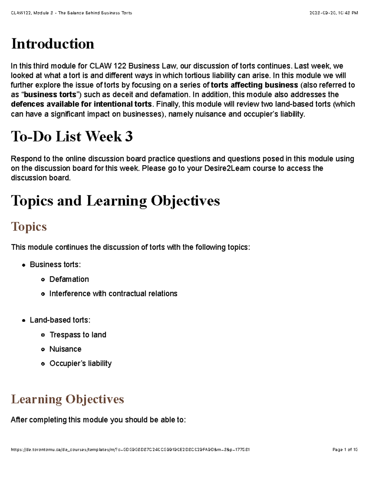 CLAW122, Module 3 - The Balance Behind Business Torts - Introduction In ...