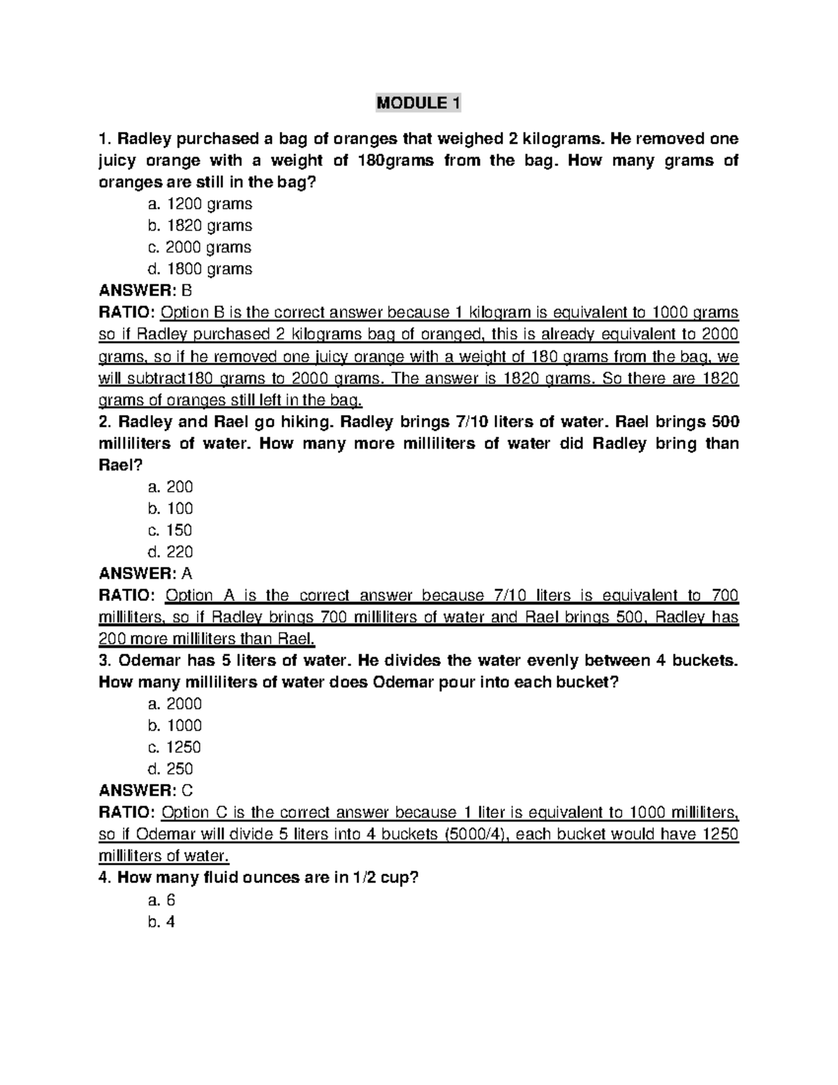 Ilide - Nursing - MODULE 1 1. Radley purchased a bag of oranges that ...