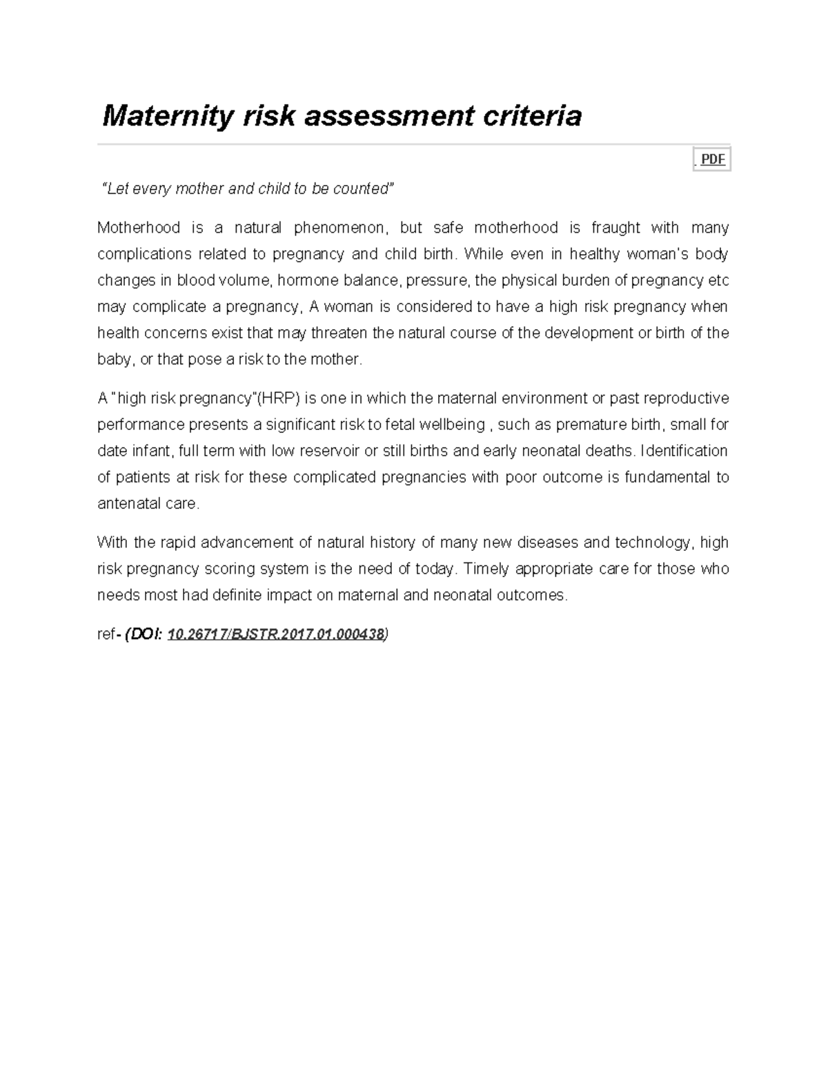 Maternity risk assessment criteria 1 - Maternity risk assessment ...