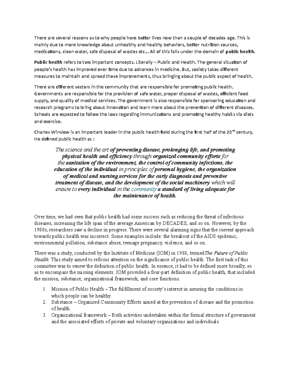 Introduction to Public Health - There are several reasons as to why ...