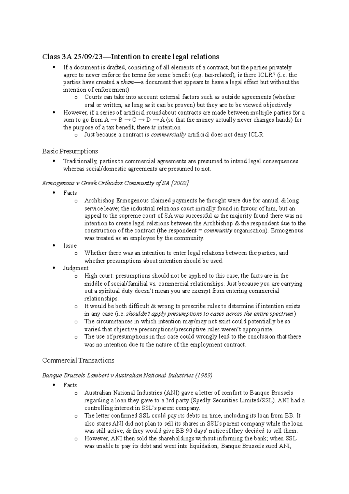 Intention to enter legal relations - Class 3A 25/09/23—Intention to ...