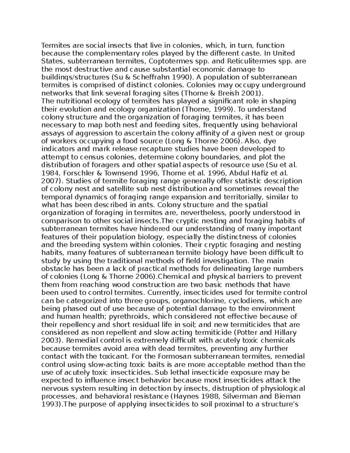 1017 - essay written for bio - Termites are social insects that live in ...