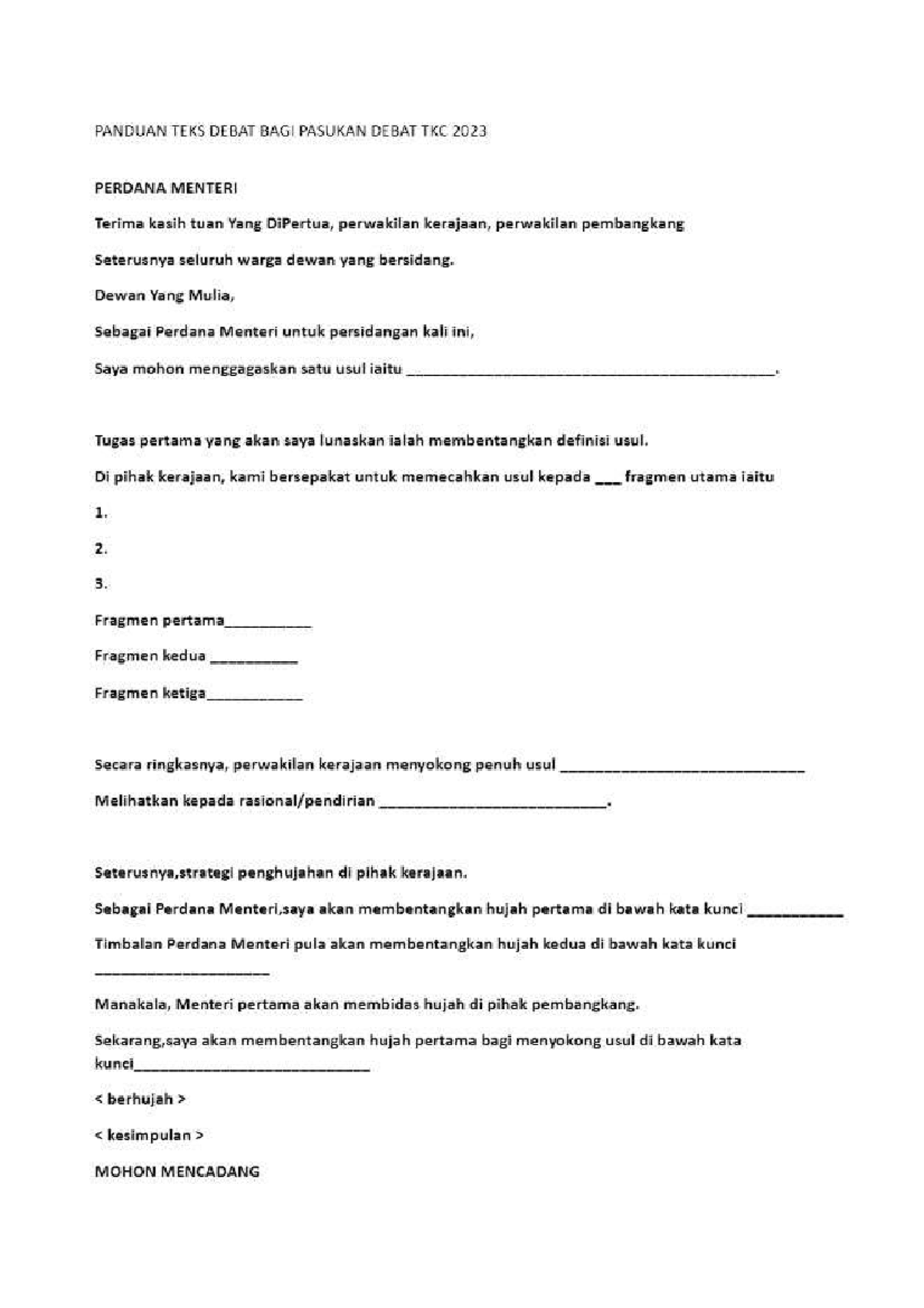 Panduan TEKS Debat BAGI Pasukan Debat TKC 2023 - PANDUAN TEKS DEBAT BAGI PASUKAN DEBAT TKC 2023 ...