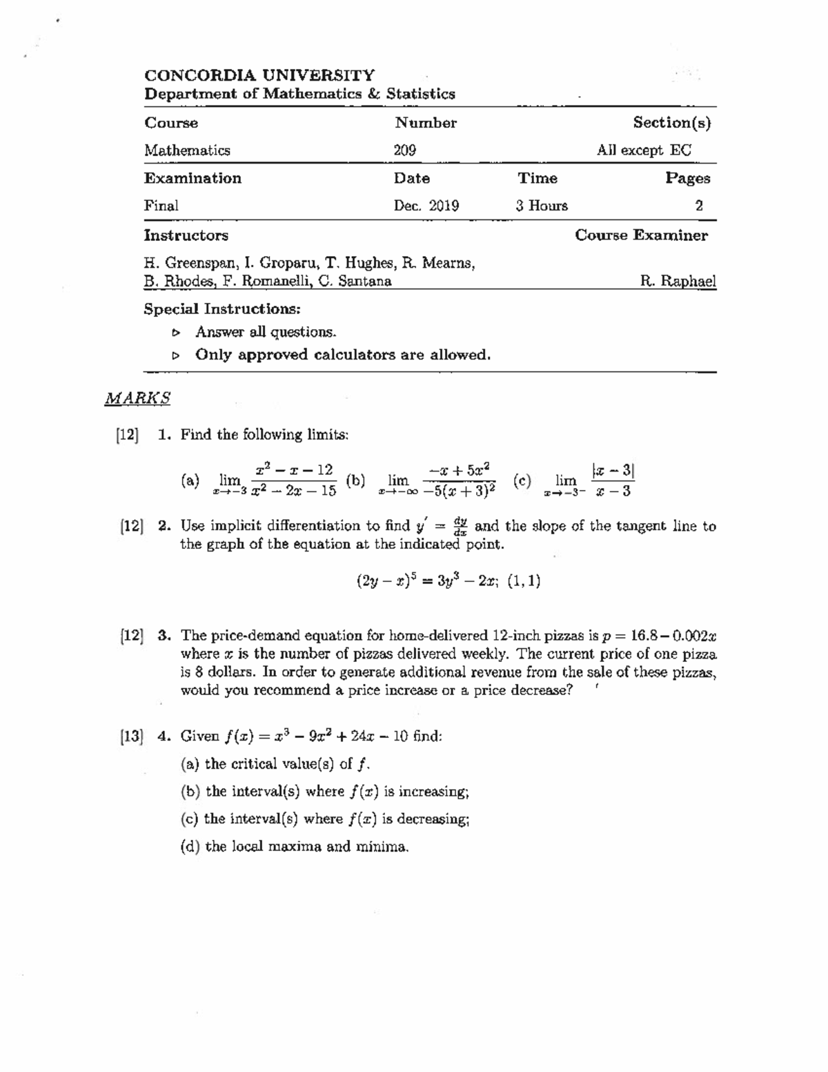 MATH 209 Final EXAM DEC 2019 - MATH 209 - Concordia - Studocu