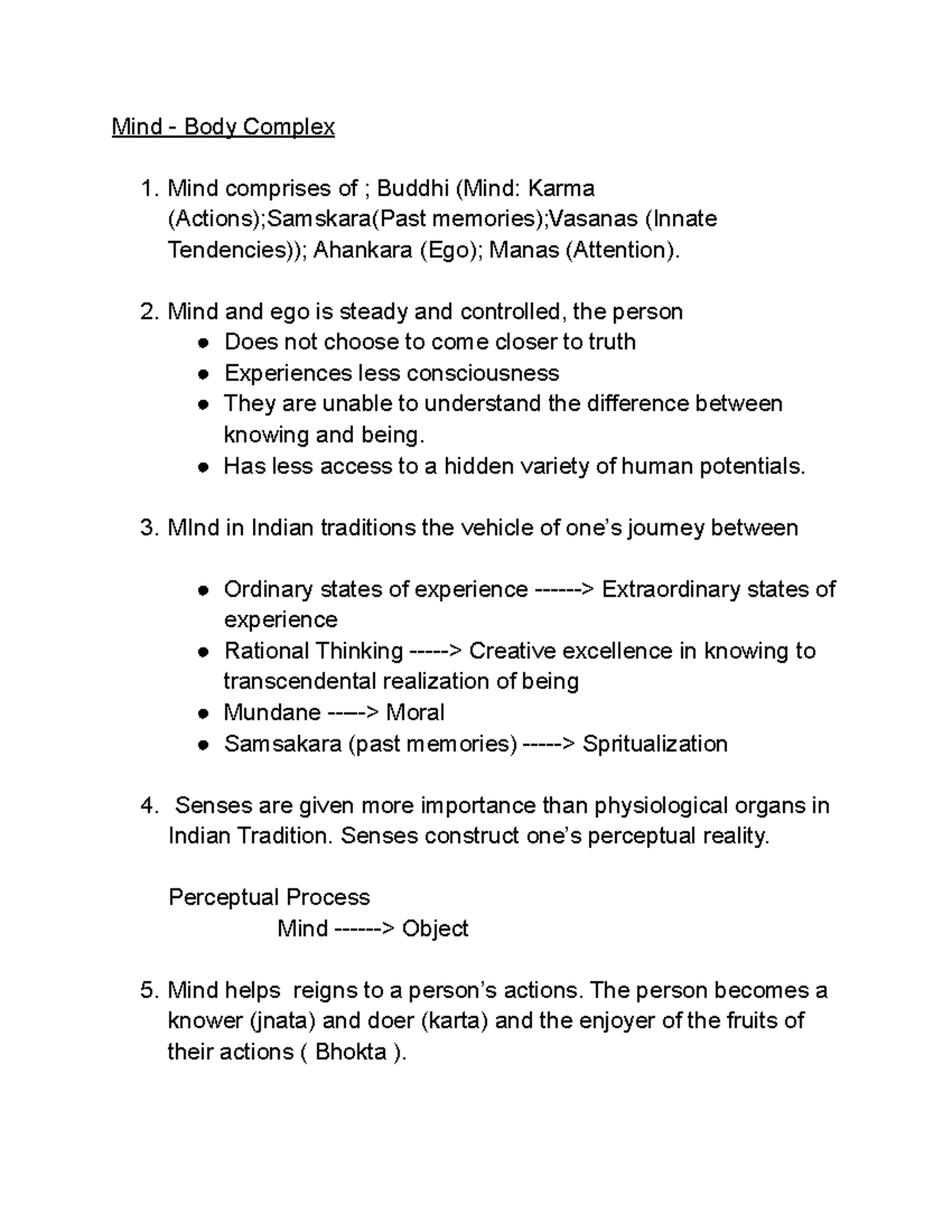 Mind-Body Complex - Notes for UG Psychology Course - Mind Body Complex ...