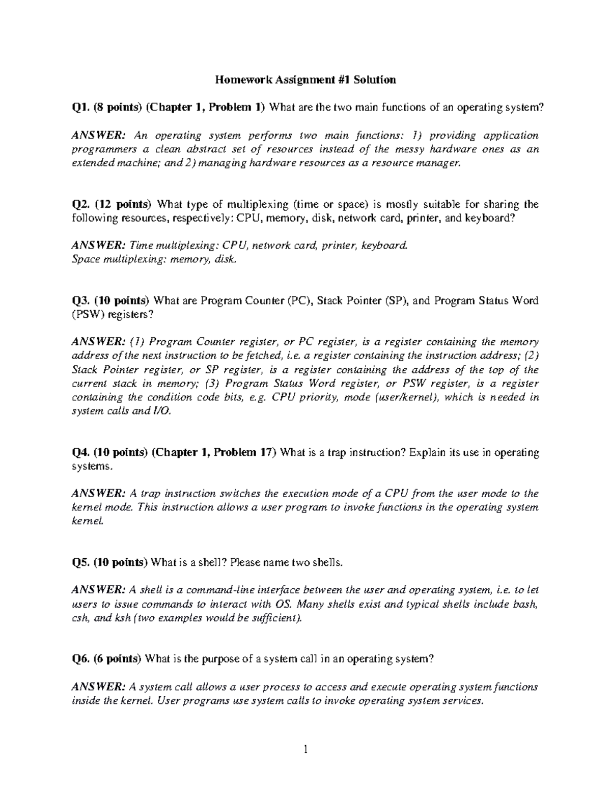 Assignment 1-solution - 1 Homework Assignment #1 Solution Q1. (8 points ...