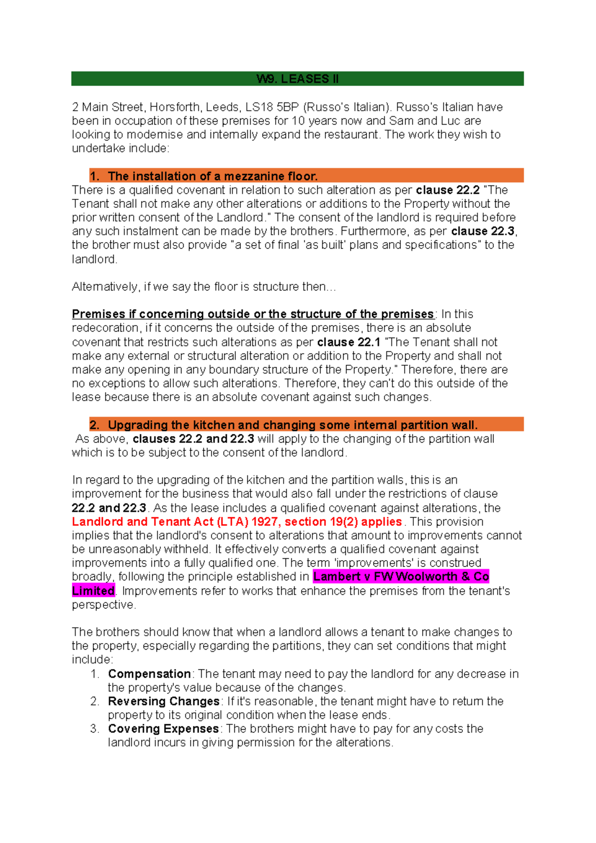 W9. Leases II - W9. LEASES II 2 Main Street, Horsforth, Leeds, LS18 5BP ...