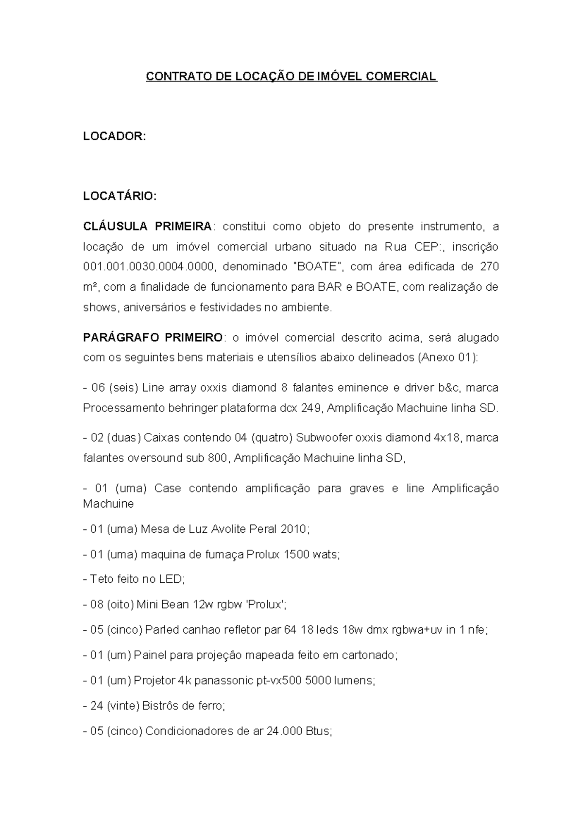 Modelo locação - CONTRATO DE LOCAÇÃO DE IMÓVEL COMERCIAL LOCADOR ...